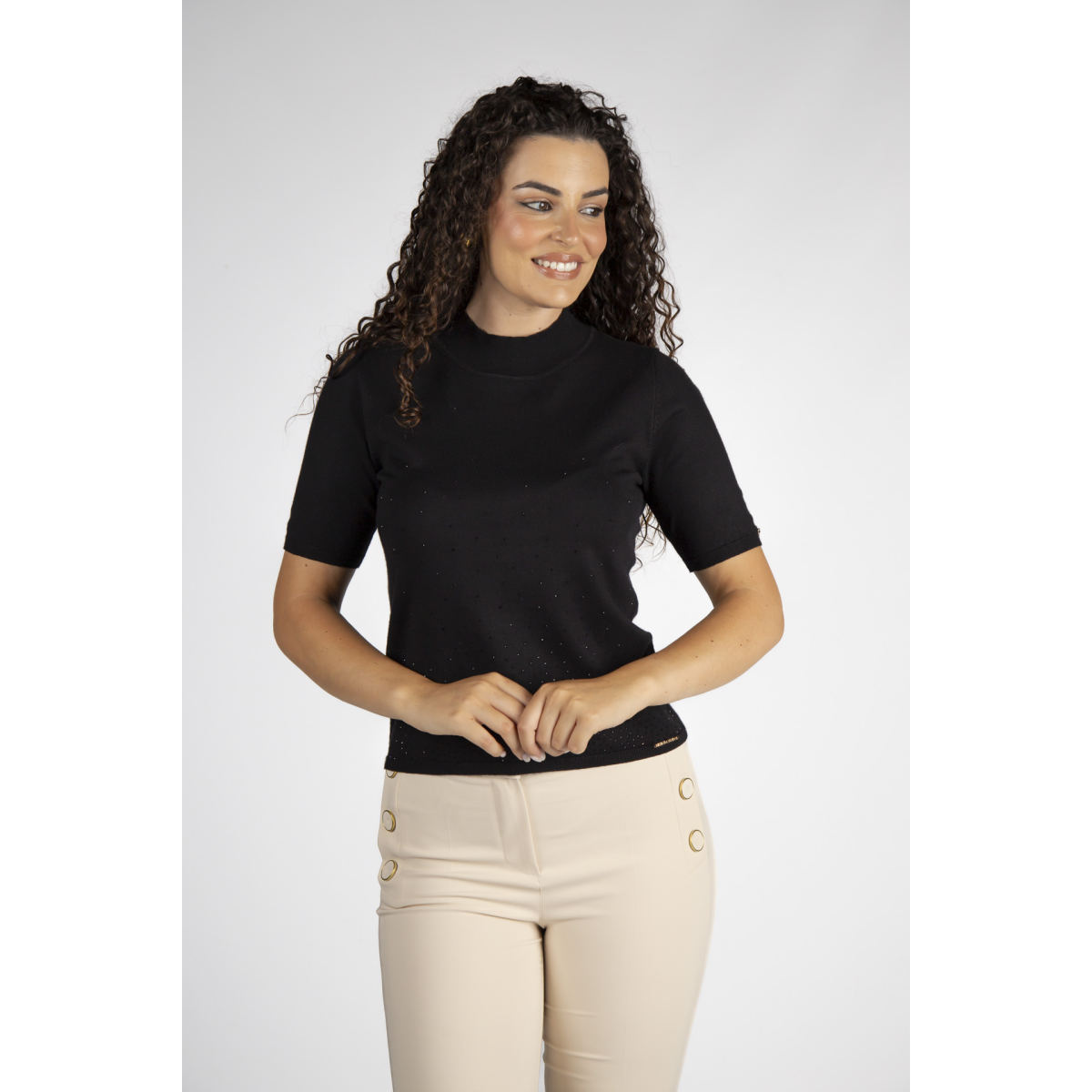 Camisola de malha preta com brilhos - SC108CAM10.002 - Silvina Campos